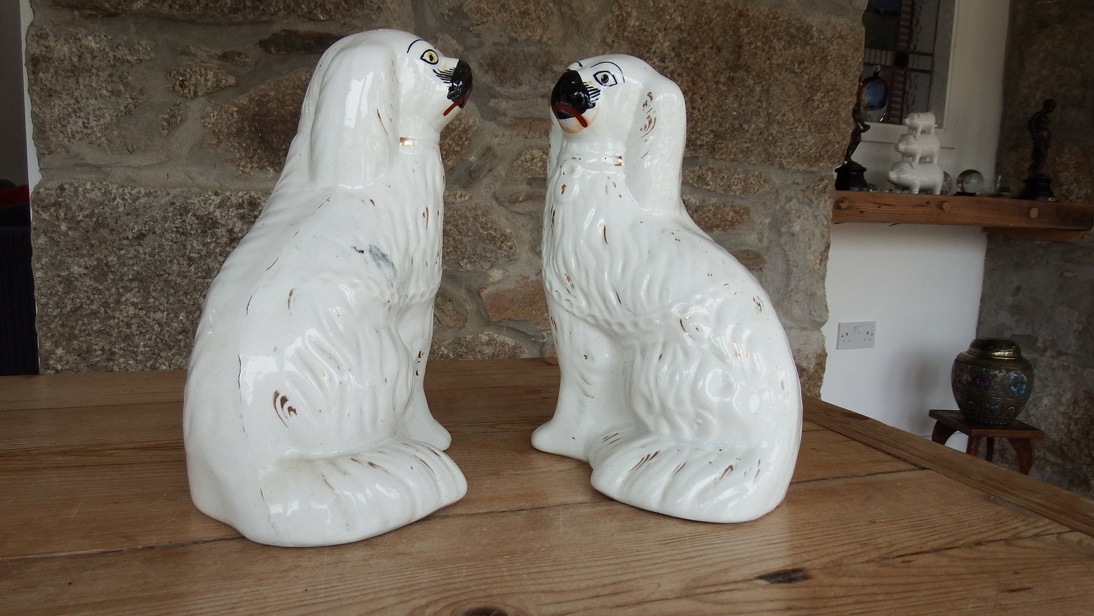 Pair of Antique Victorian Staffordshire Spaniel Wally Mantle Dogs ...