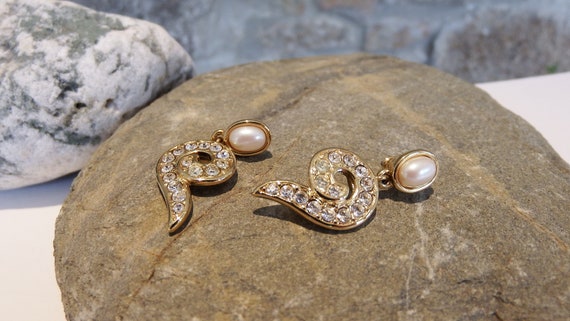 Vintage Designer Jewellery Monet Gold Tone and Diamante Pierced Earrings 3.5cm Signed. Etsy