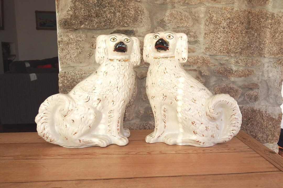 Large Pair of Antique Victorian Staffordshire Pottery Spaniel Wally ...