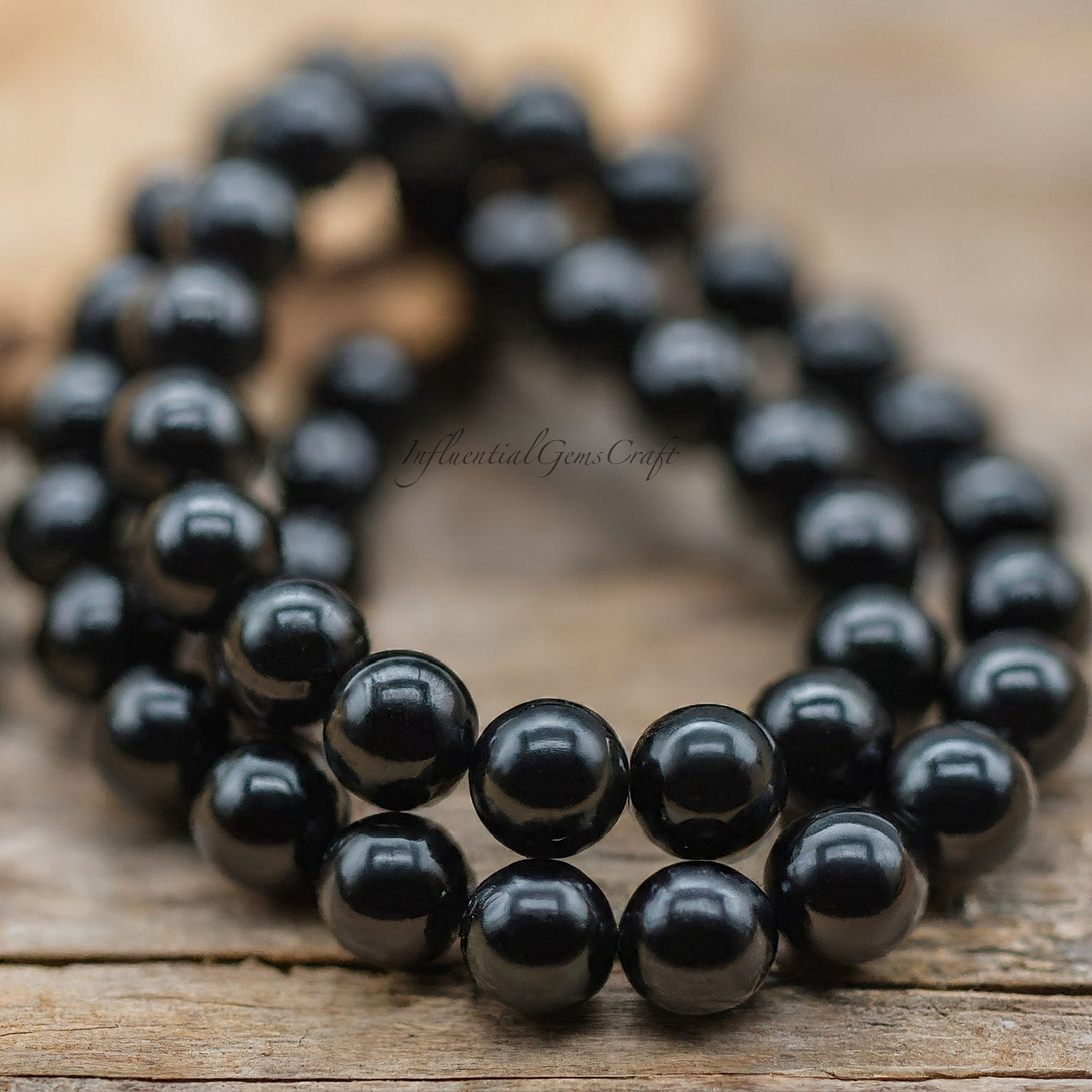 Sleek Black Onyx Beaded Necklace, 8mm Smooth Round, Sterling Silver ...