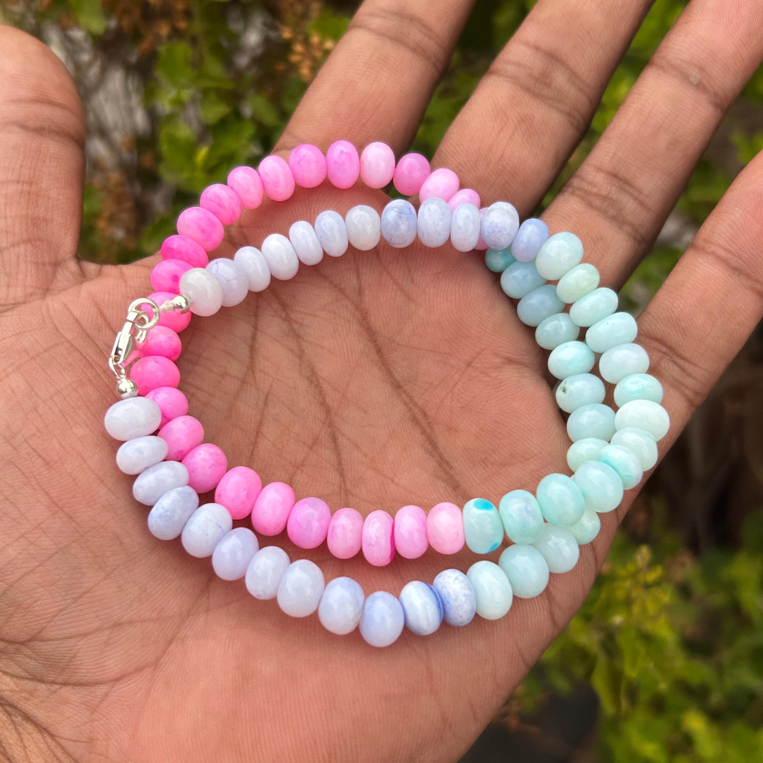 Multi Opal Beaded Necklace, 7-8mm Smooth Rondelle Beads, Shaded Soft ...