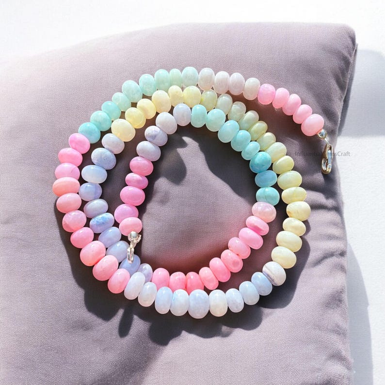 Pale Multi Opal Beaded Necklace, 7-8mm Smooth Rondelle Beads, Shaded ...