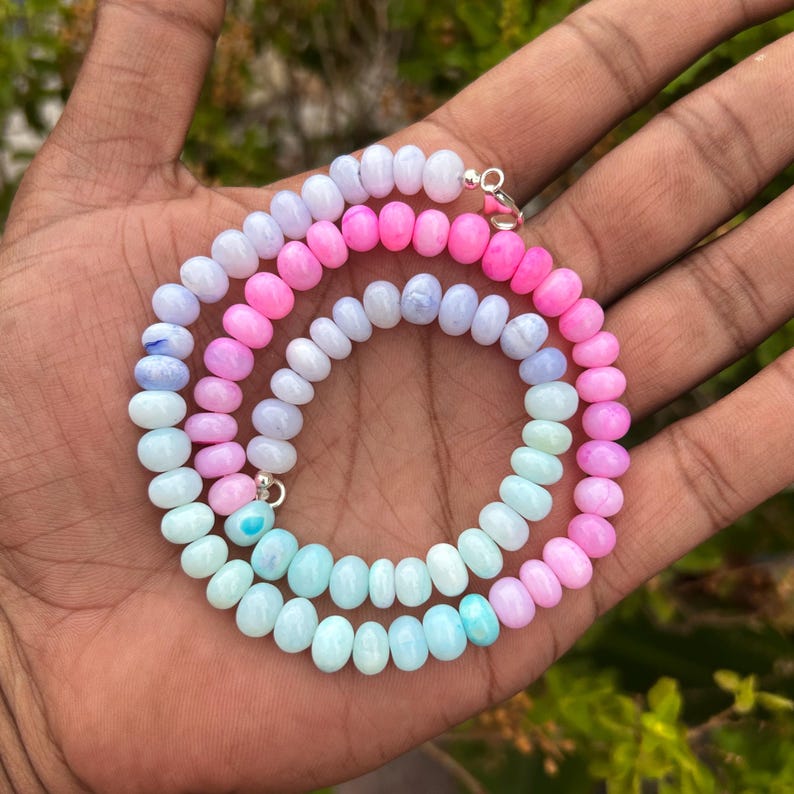 Multi Opal Beaded Necklace, 7-8mm Smooth Rondelle Beads, Shaded Soft ...