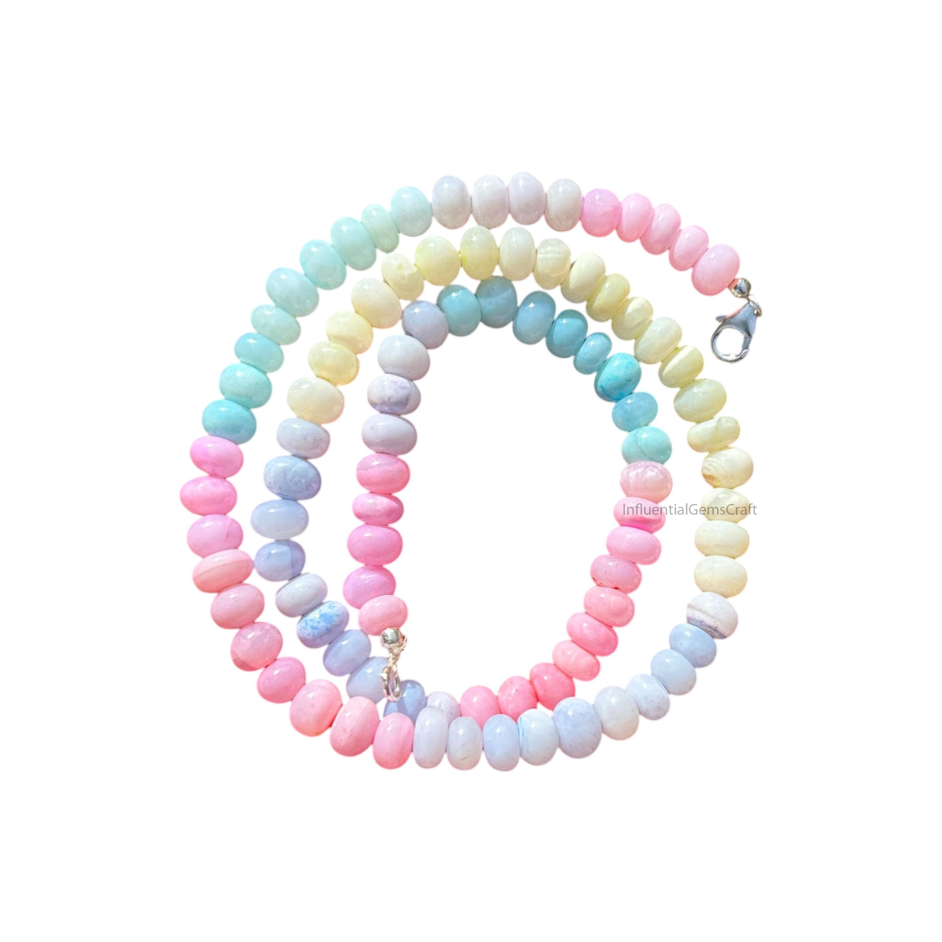 Pale Multi Opal Beaded Necklace, 7-8mm Smooth Rondelle Beads, Shaded ...