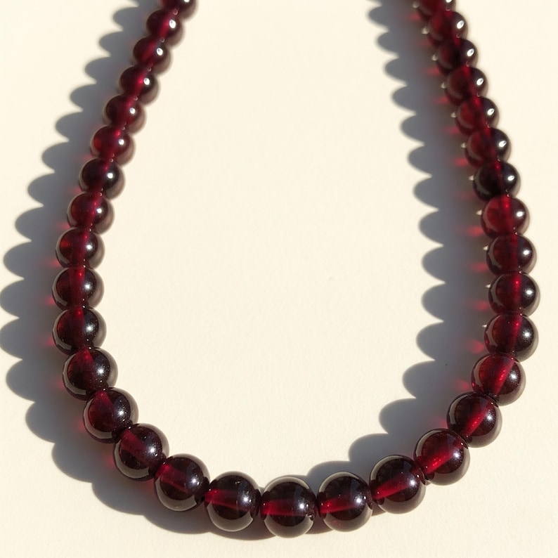 Natural Red Garnet Beaded Necklace - January Birthstone - 4mm Smooth ...