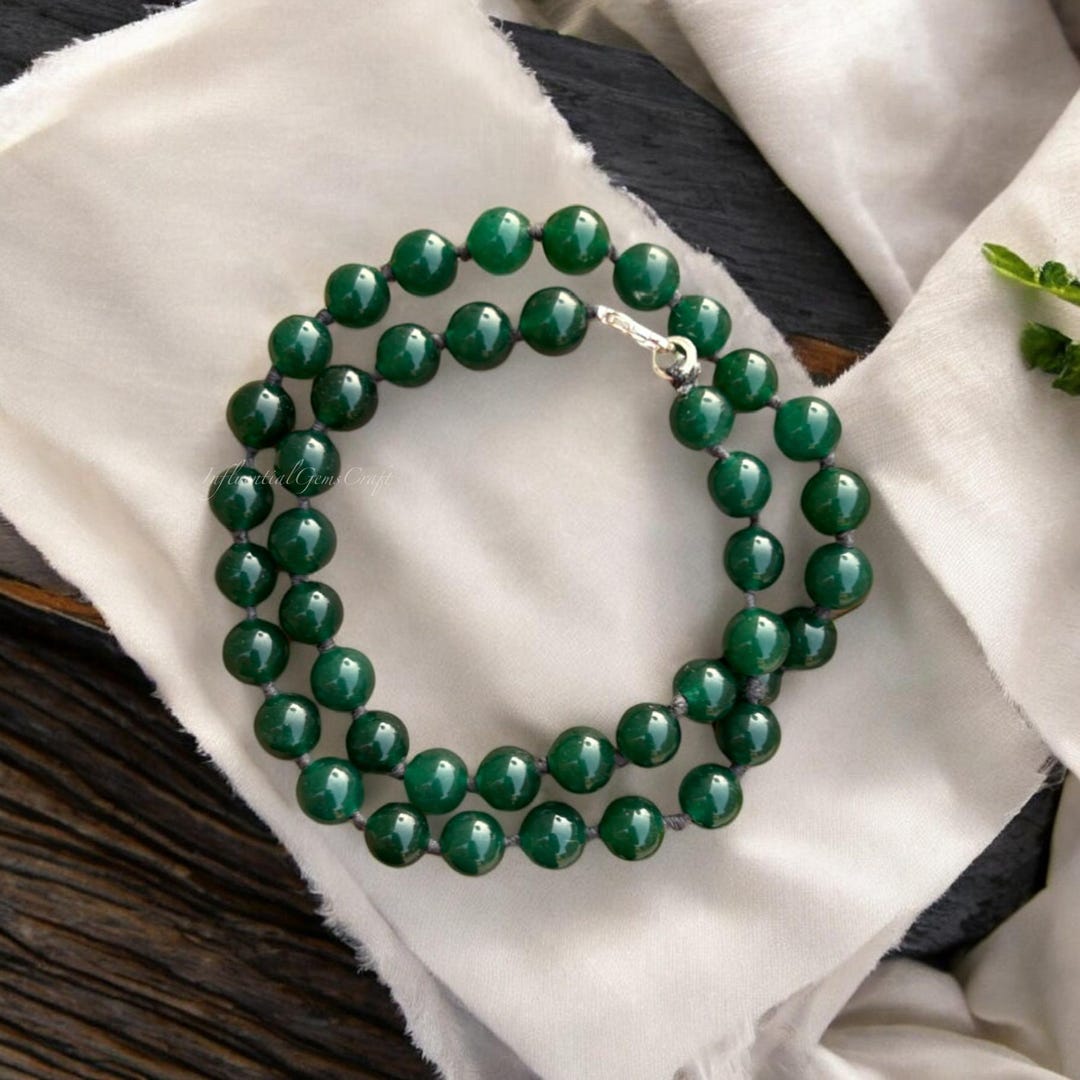 Hand-knotted Nephrite Jade Beaded Necklace for Men's, 8mm Elegant Green ...