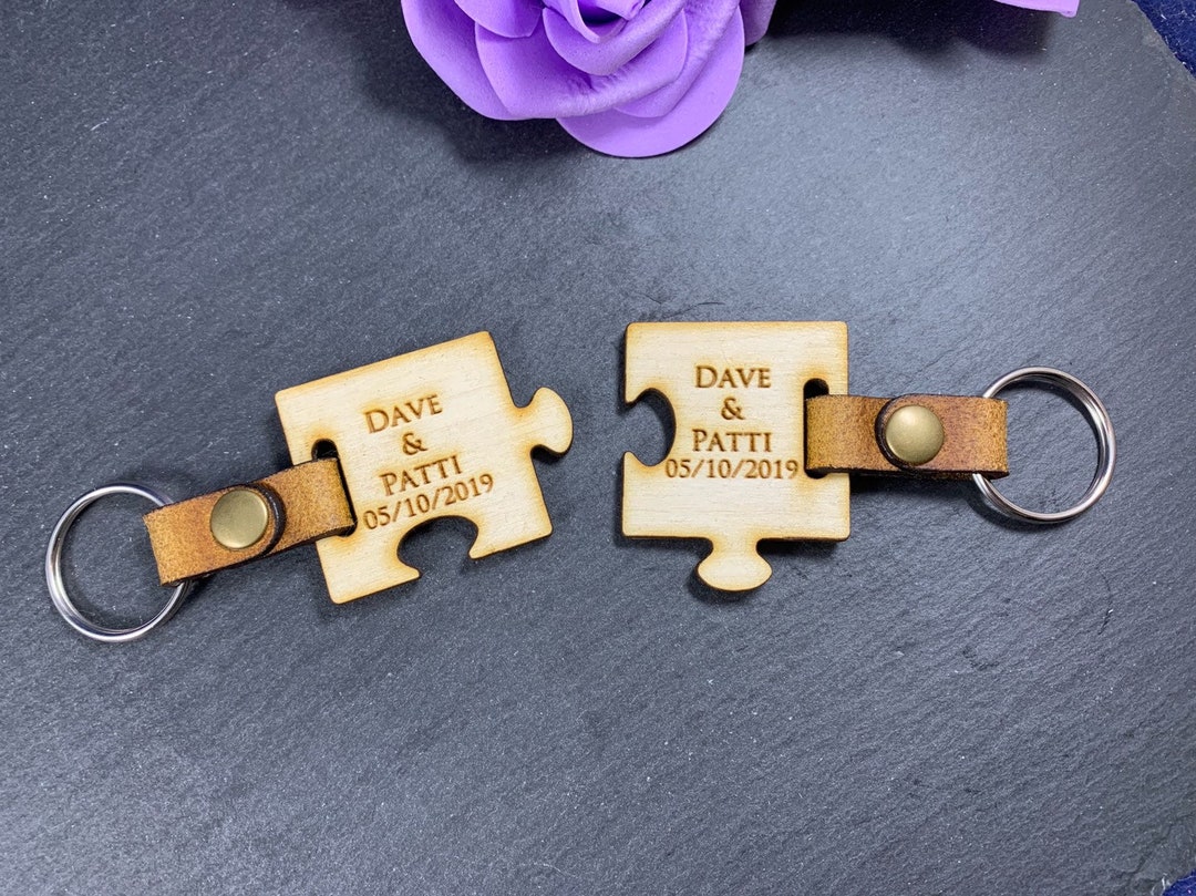 Personalised Engraved Wooden Puzzle Piece Keyring Set - Etsy