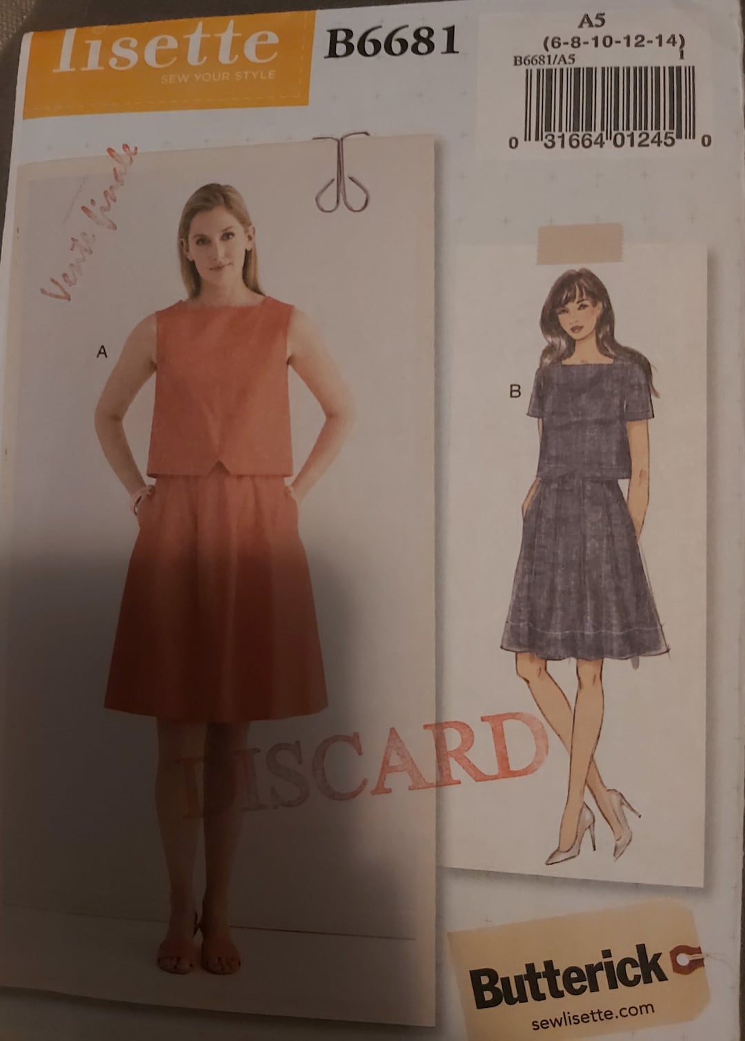 6681 Lisette Uncut Boat Neck and Yoke Unlined With Zipper Closure Dress Butterick Sewing Pattern ...