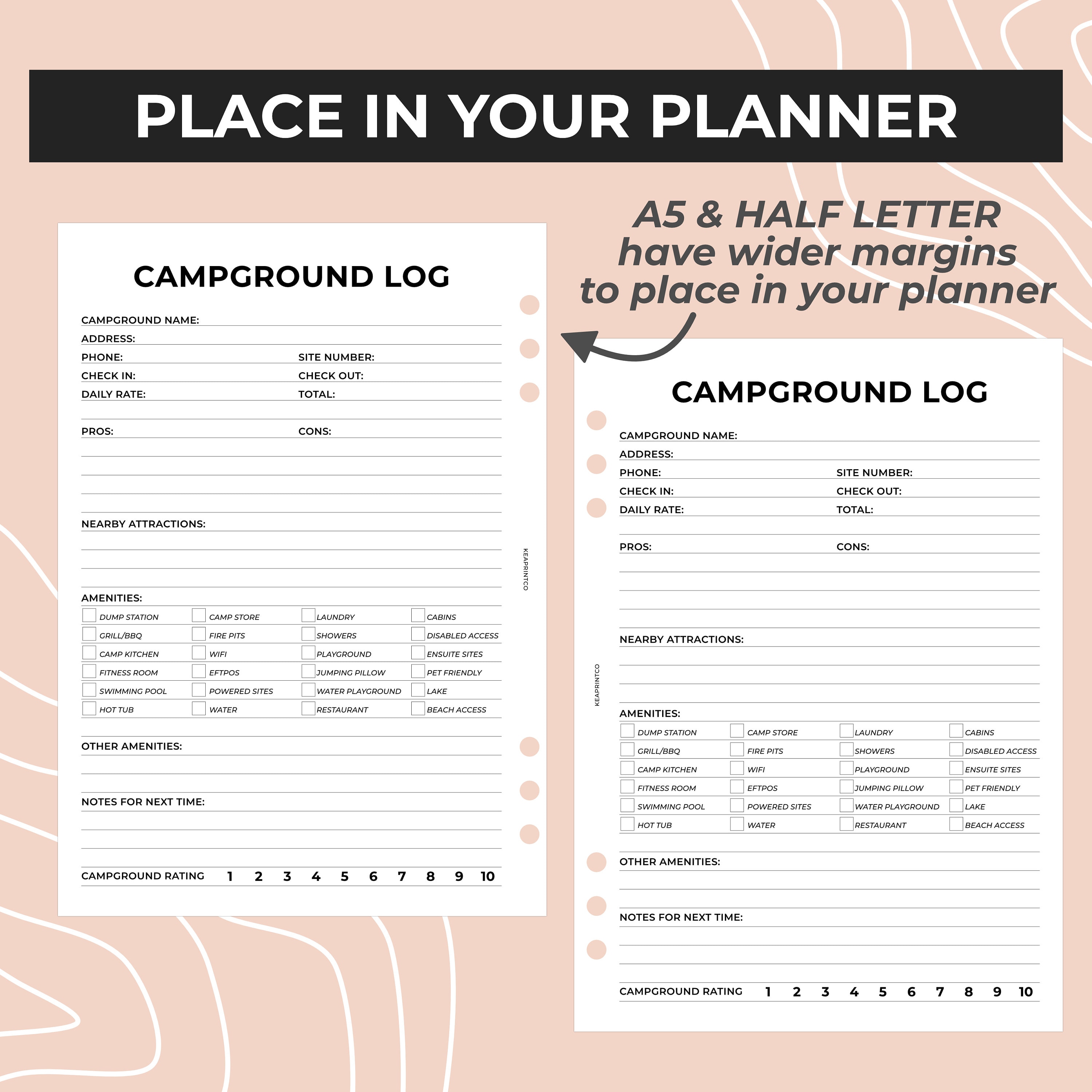 Campground Log, Printable Campsite Log, RV Planner, Camping Planner ...