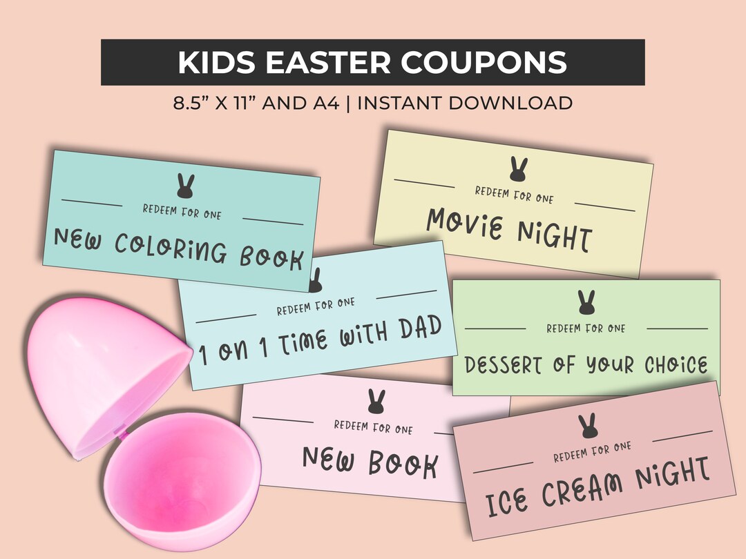 Kids Easter Coupons,easter Egg Filler, Bunny Gift Idea, Printable ...