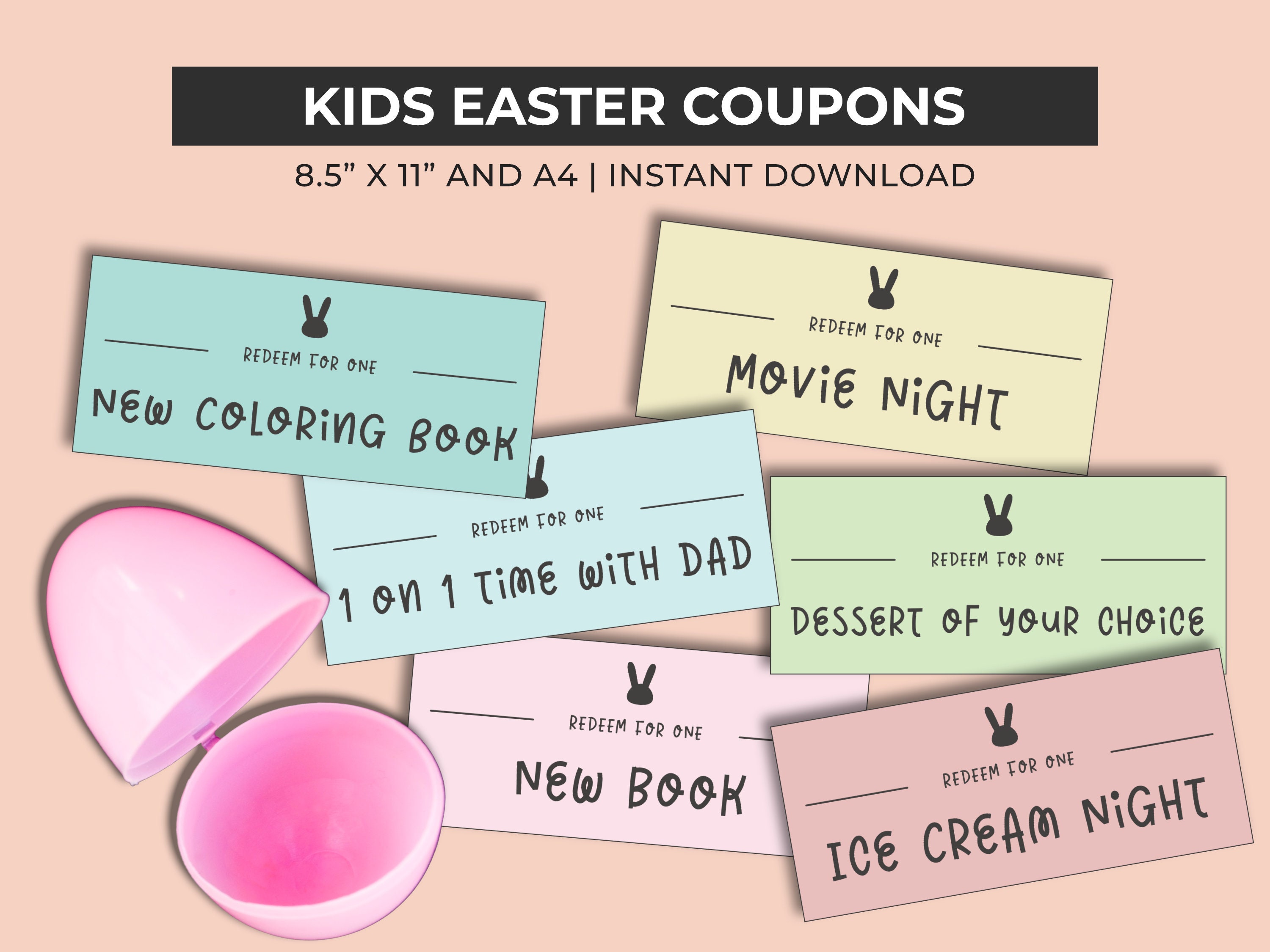 Kids Easter Coupons,easter Egg Filler, Bunny Gift Idea, Printable ...