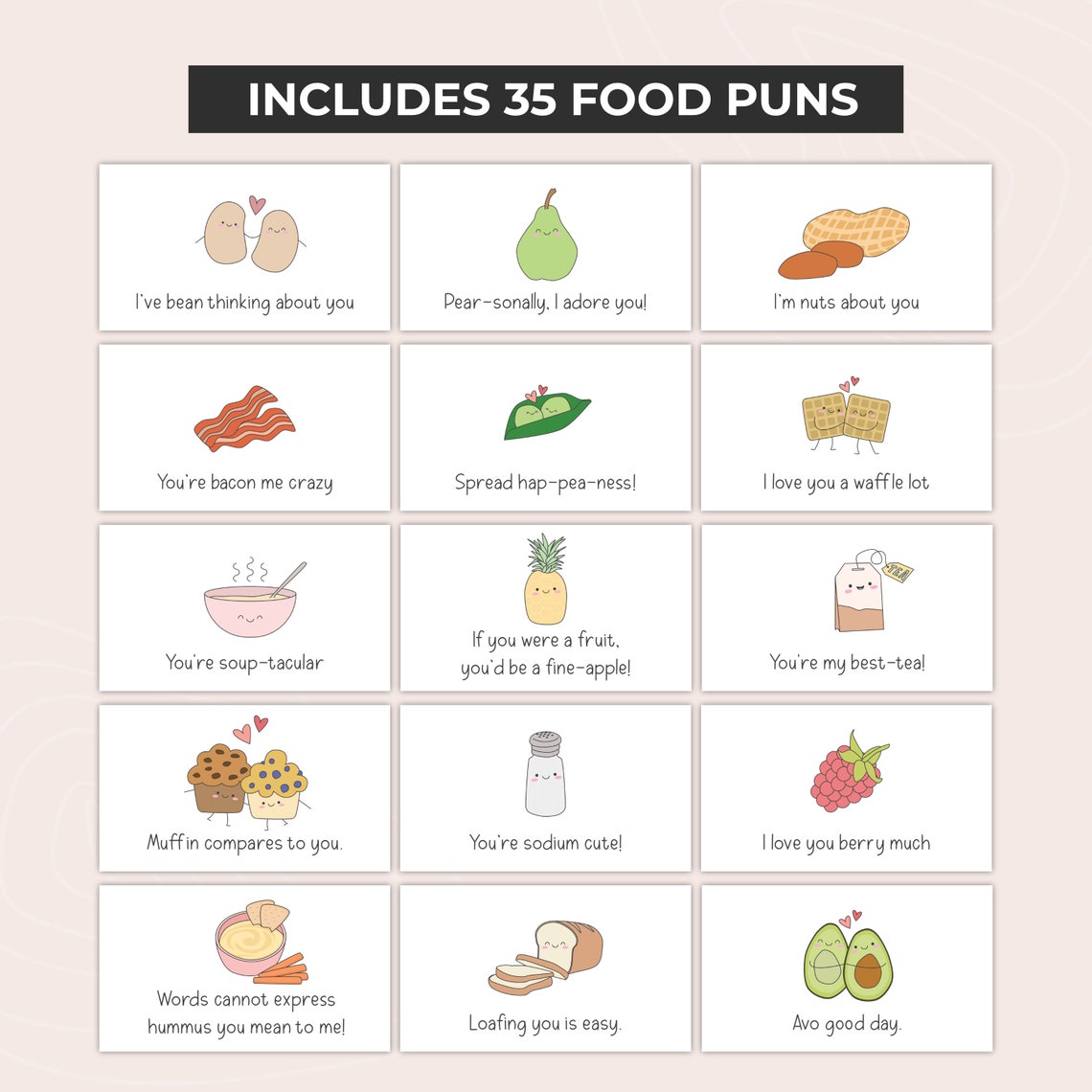 Food Pun Lunchbox Notes for Kids, Cute Lunch Notes, Lunch Note PDF ...