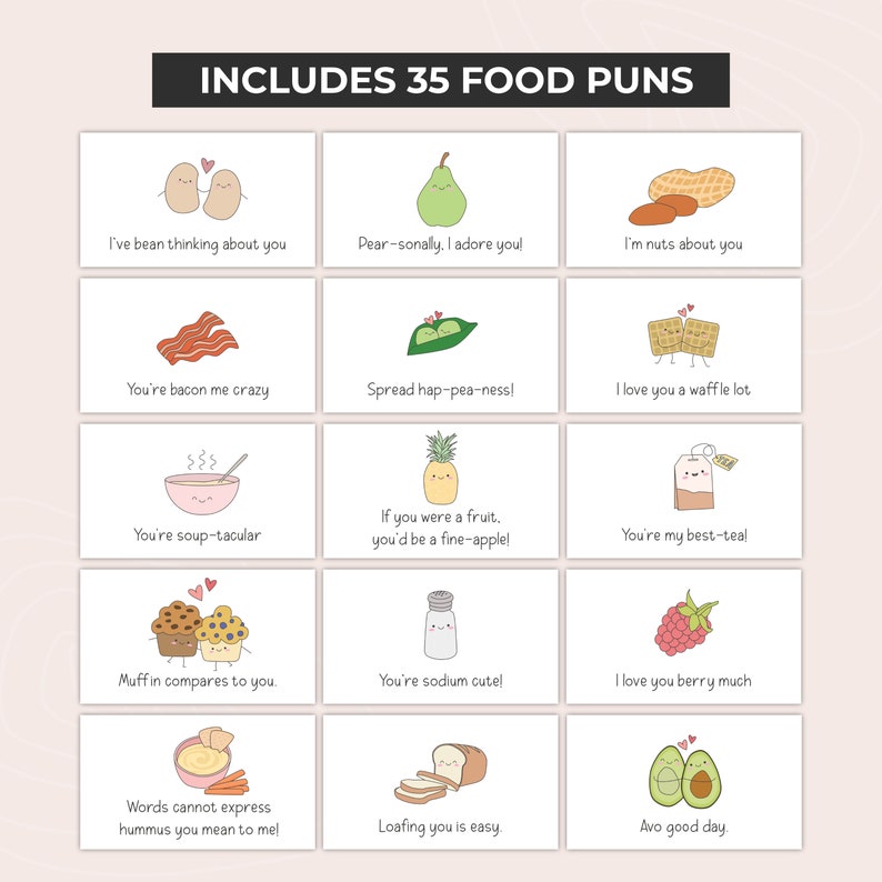 Food Pun Lunchbox Notes for Kids, Cute Lunch Notes, Lunch Note PDF ...