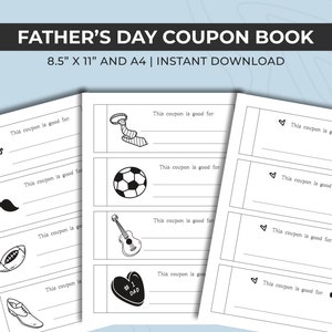 Father's Day Coupon Book, Printable Vouchers, Gift From Kids, Last ...