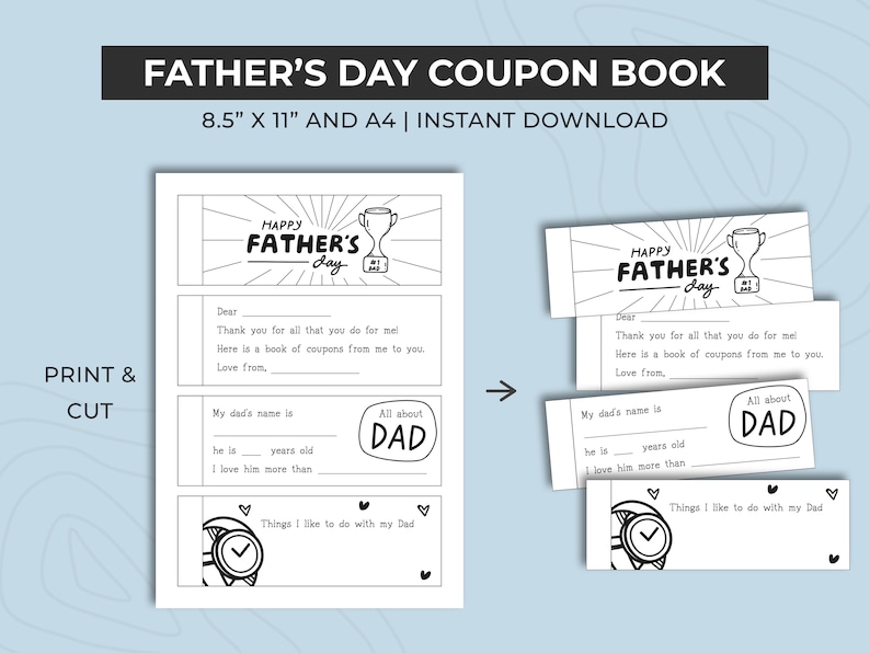Father's Day Coupon Book, Printable Vouchers, Gift From Kids, Last ...