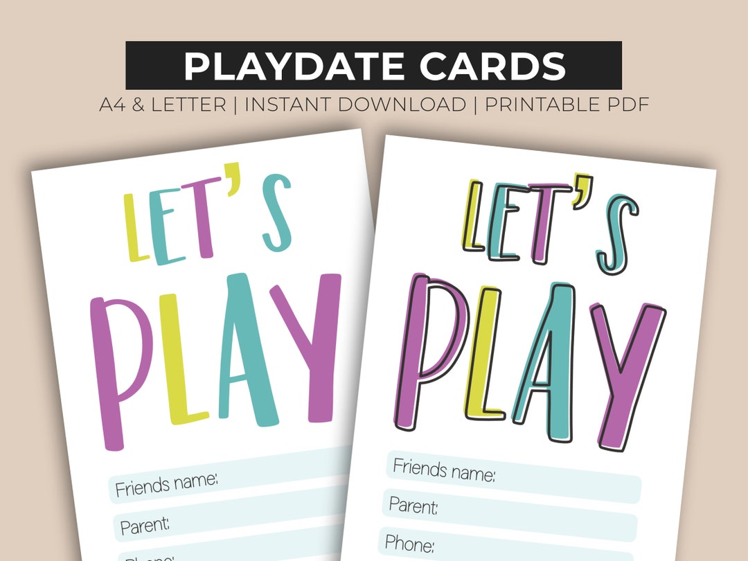 Playdate Cards, Kids Calling Cards, Keep in Touch Cards, Printable ...