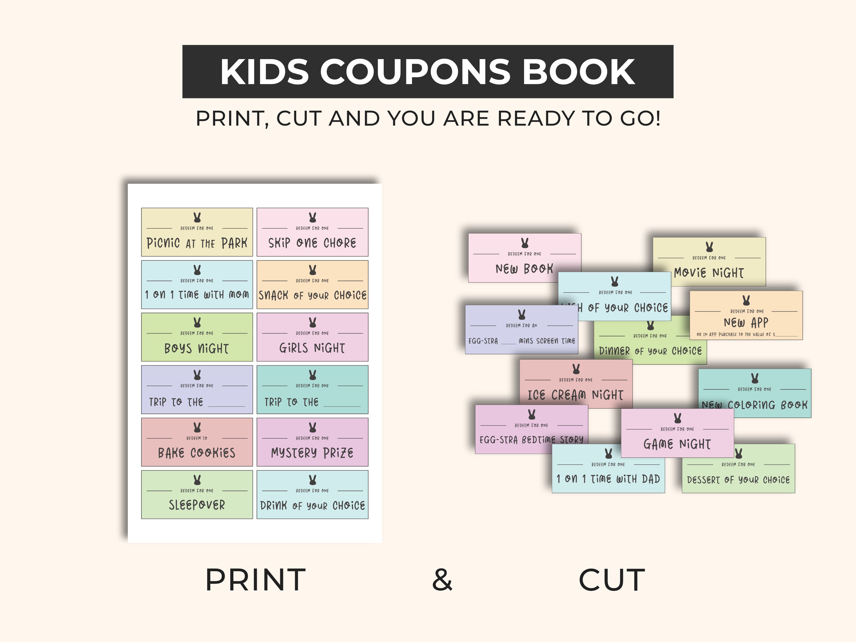 Kids Easter Coupons,easter Egg Filler, Bunny Gift Idea, Printable ...