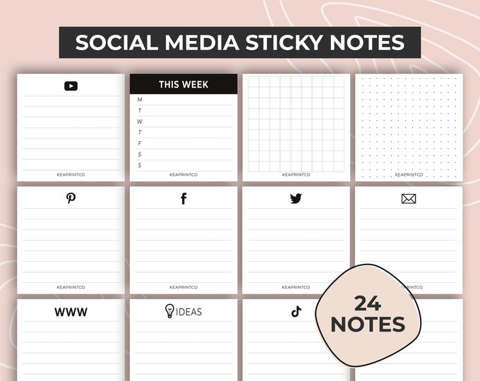 STICKY NOTES Printable + Template- 3x3" Square Collage Sheet Assorted ...