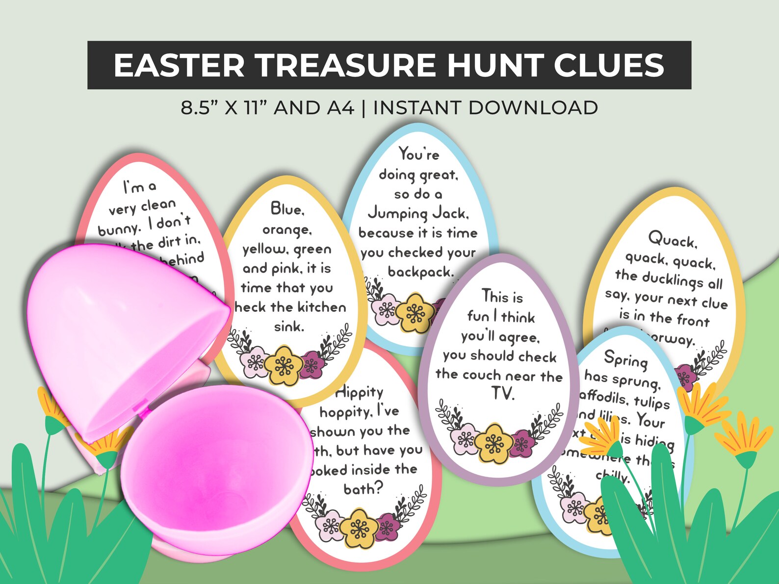Easter Treasure Hunt for Kids, Easter Egg Clues, DIY Scavenger Hunt ...