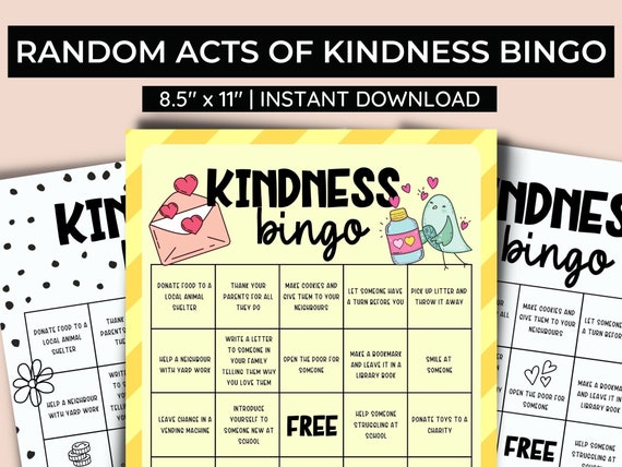 Random Acts of Kindness Bingo Printable PDF Pay It Forward - Etsy