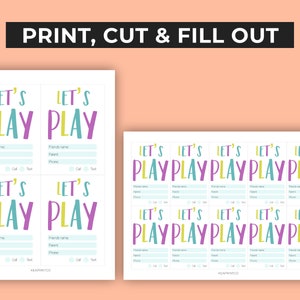 Playdate Cards, Kids Calling Cards, Keep in Touch Cards, Printable ...
