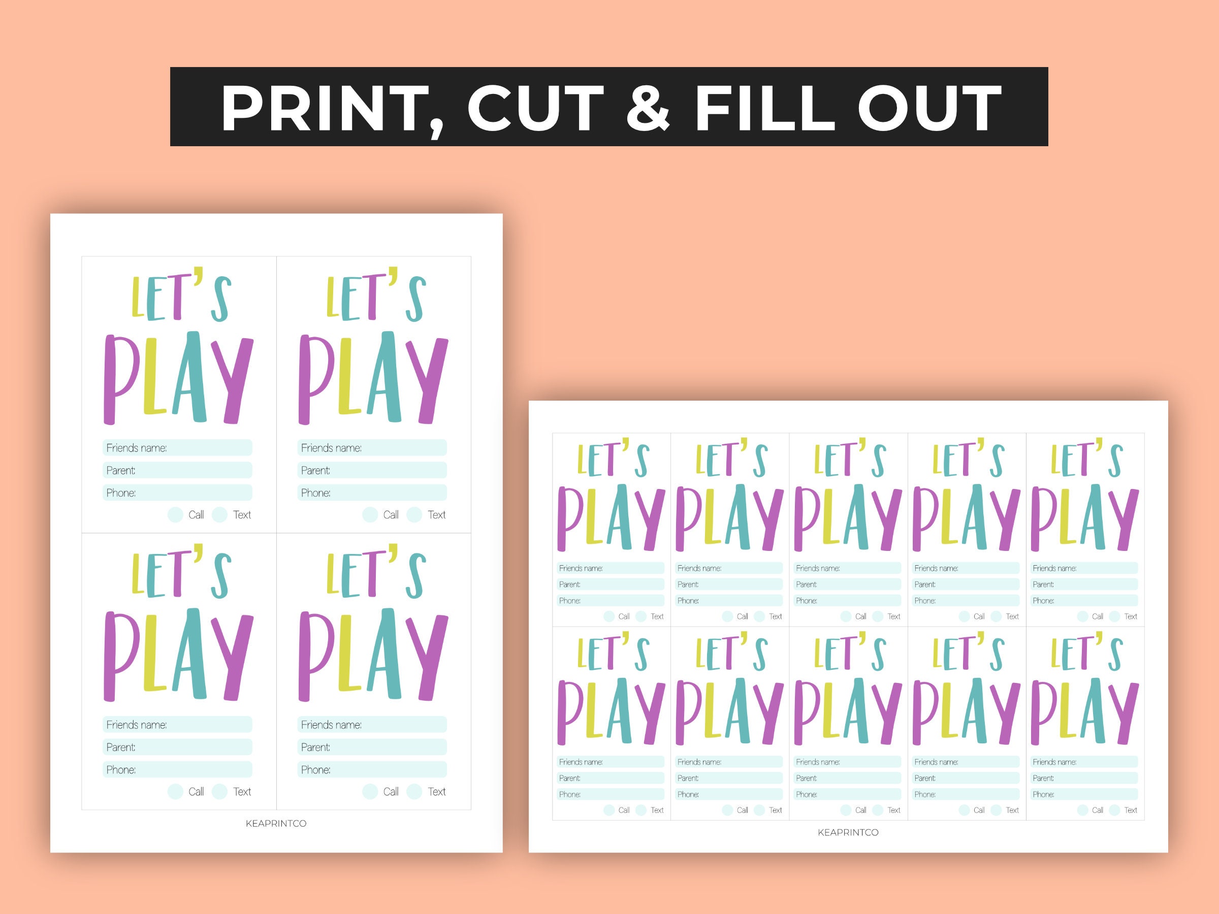 Playdate Cards, Kids Calling Cards, Keep in Touch Cards, Printable ...
