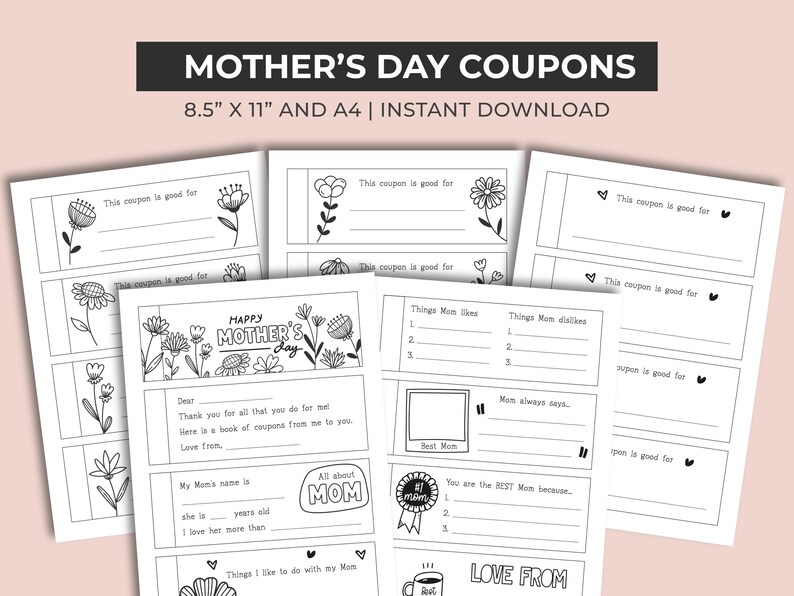 Printable Mother's Day Coupons, DIY Coloring Activities, Homemade Gifts ...