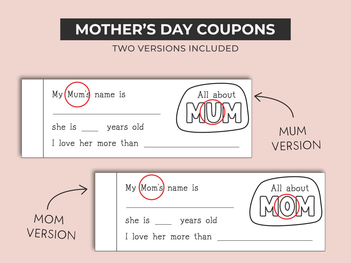 Printable Mother's Day Coupons, DIY Coloring Activities, Homemade Gifts ...
