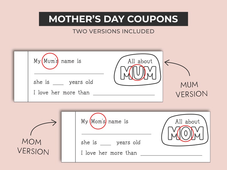 Printable Mother's Day Coupons, DIY Coloring Activities, Homemade Gifts ...
