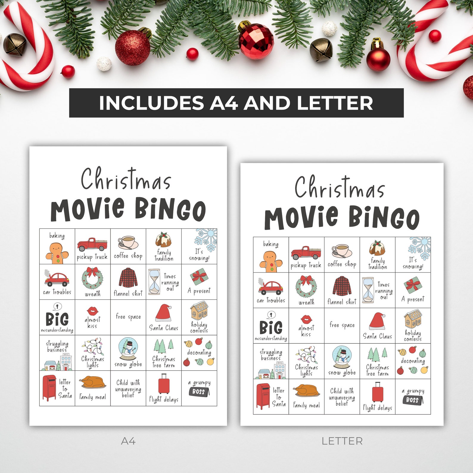 Christmas Movie Bingo Cards, Printable Holiday Games, Xmas Traditions ...