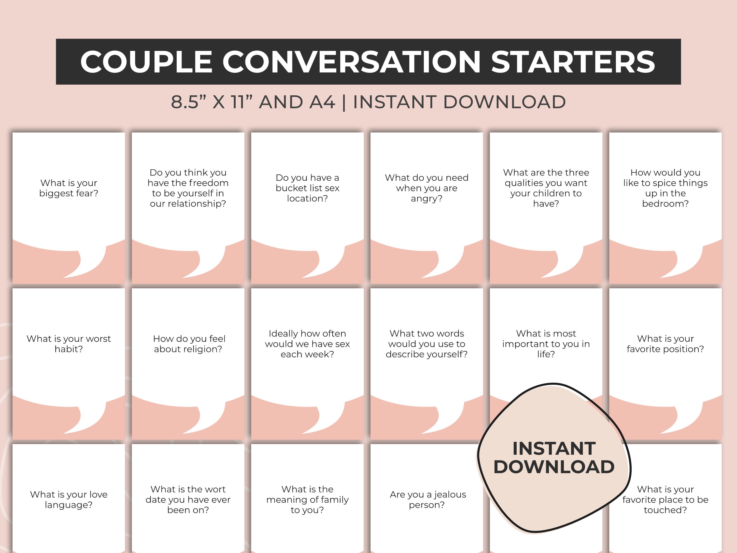 Couple Conversation Starters Printable, Relationship Questions, Date ...