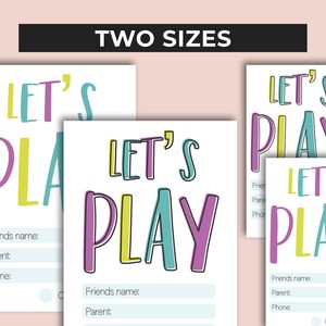 Playdate Cards, Kids Calling Cards, Keep in Touch Cards, Printable ...