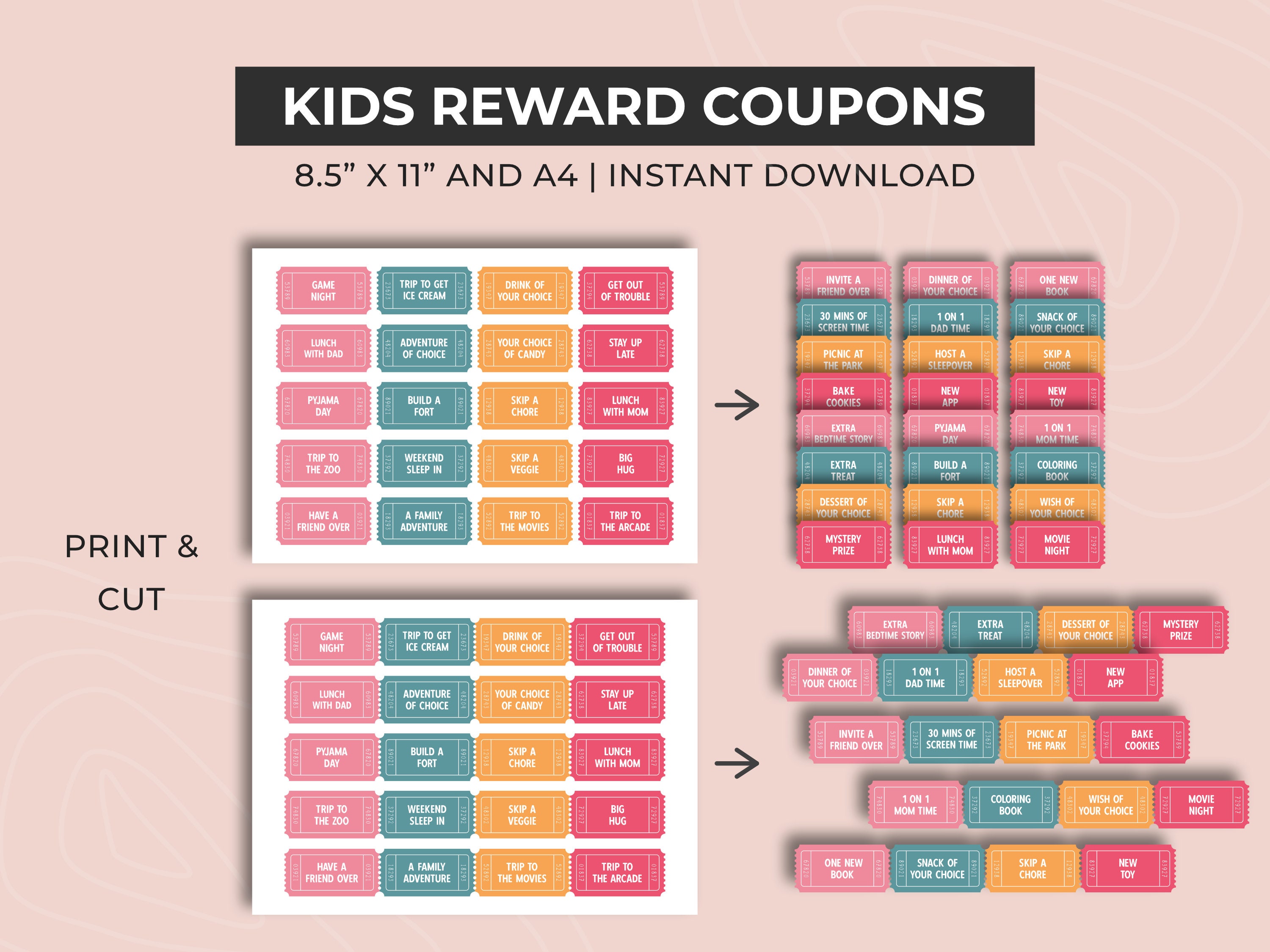 Kids Reward Coupons, DIY Coupon Book, Blank Tickets, Carnival Tickers ...