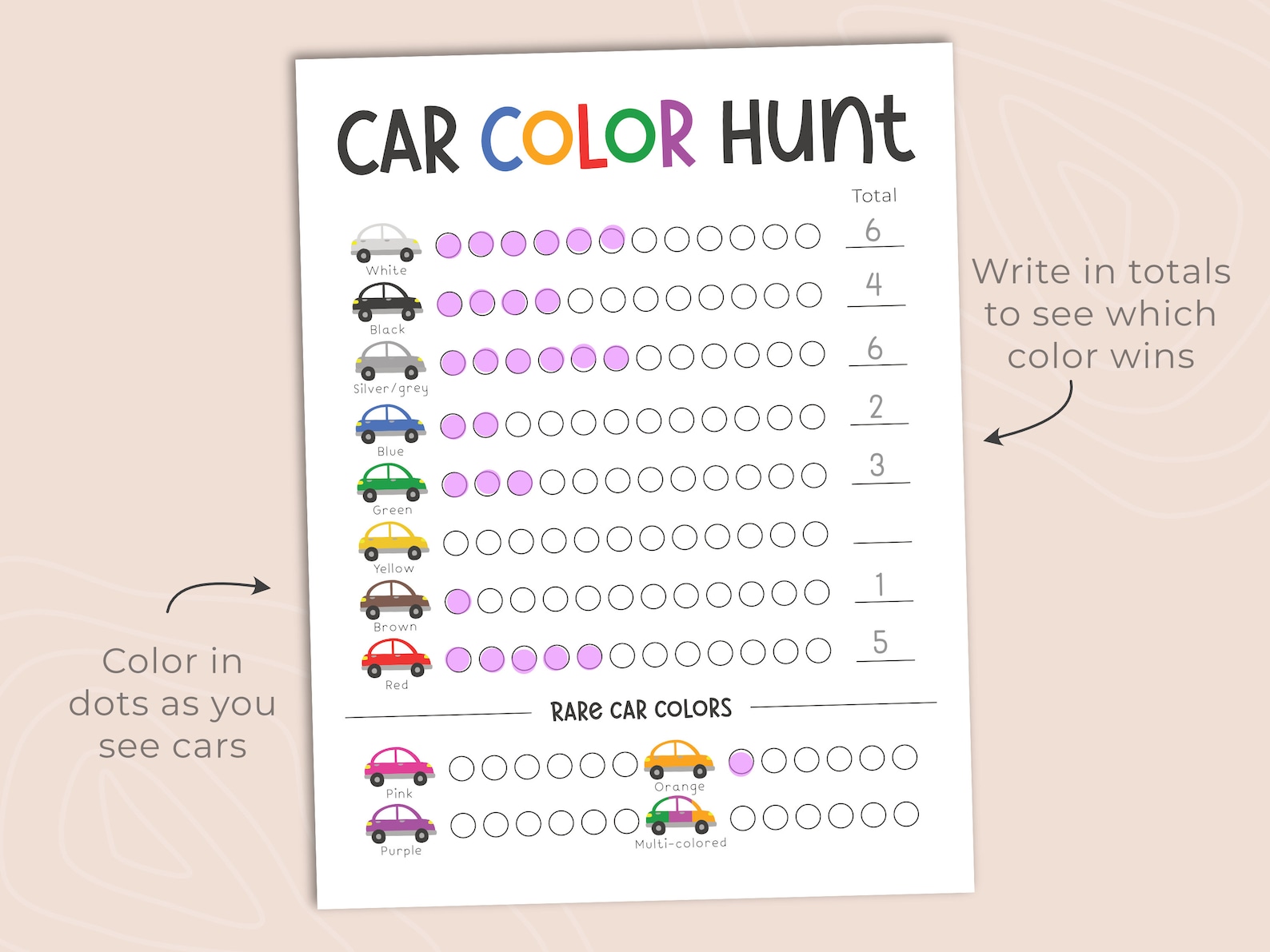Counting Colored Cars Printable, Kids Road Trip Fun, Road Trip ...