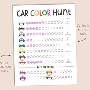Counting Colored Cars Printable, Kids Road Trip Fun, Road Trip ...