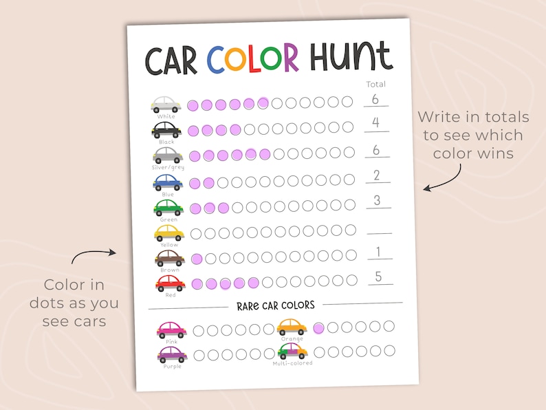 Counting Colored Cars Printable, Kids Road Trip Fun, Road Trip ...