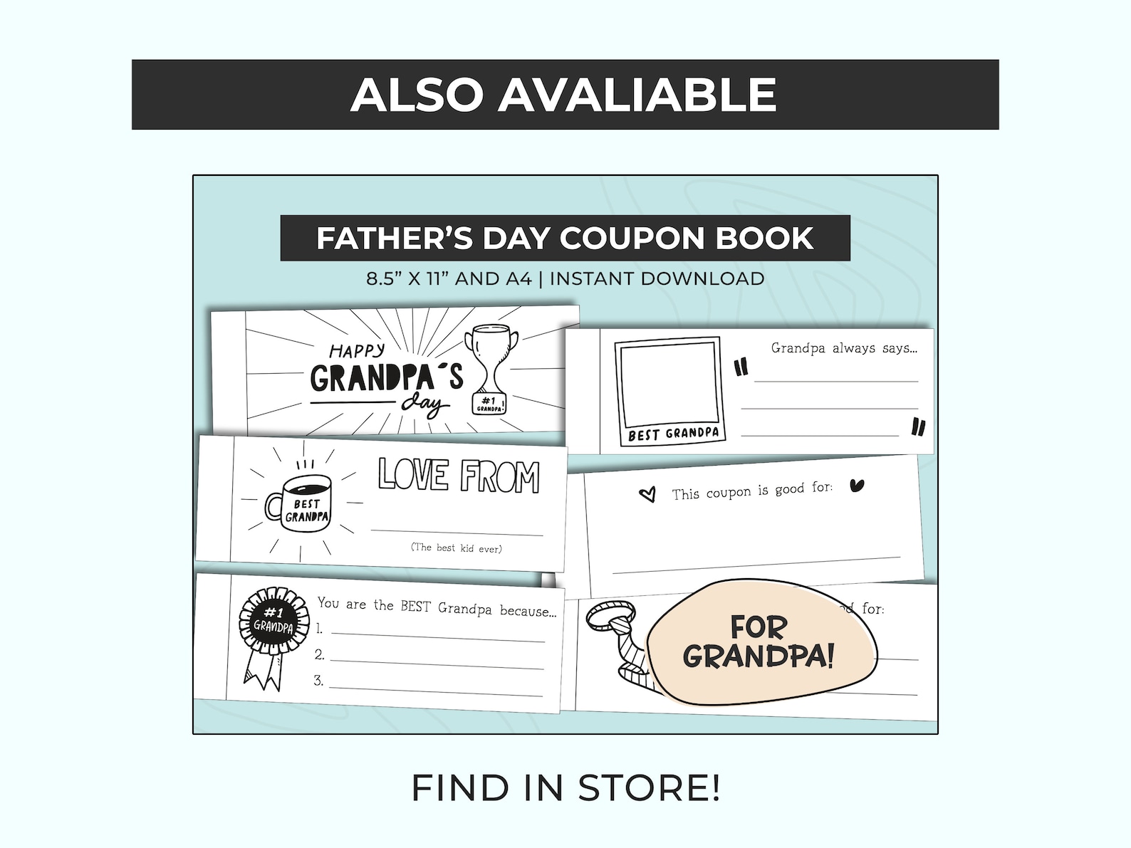 Father's Day Coupon Book, Printable Vouchers, Gift From Kids, Last ...