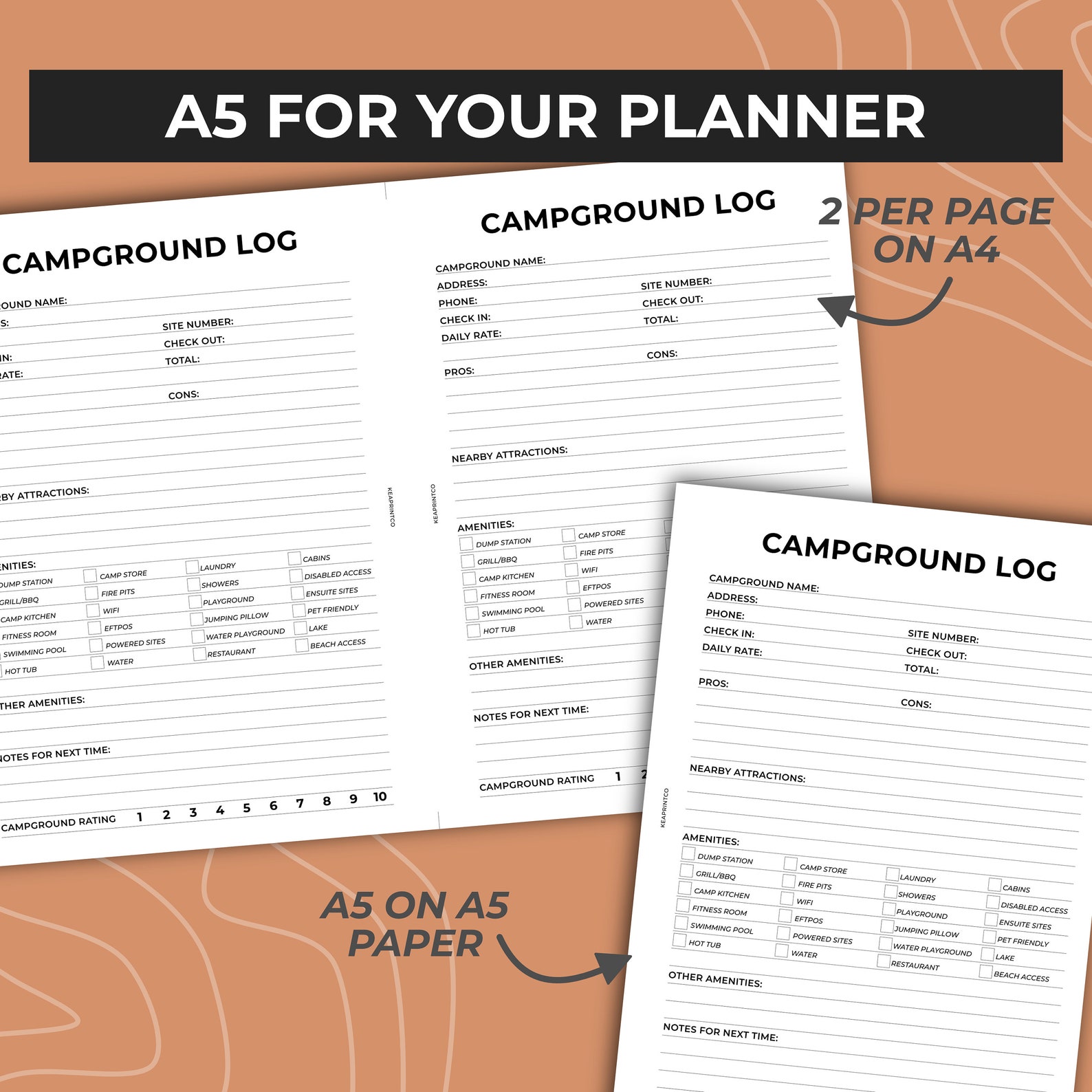 Campground Log, Printable Campsite Log, RV Planner, Camping Planner ...