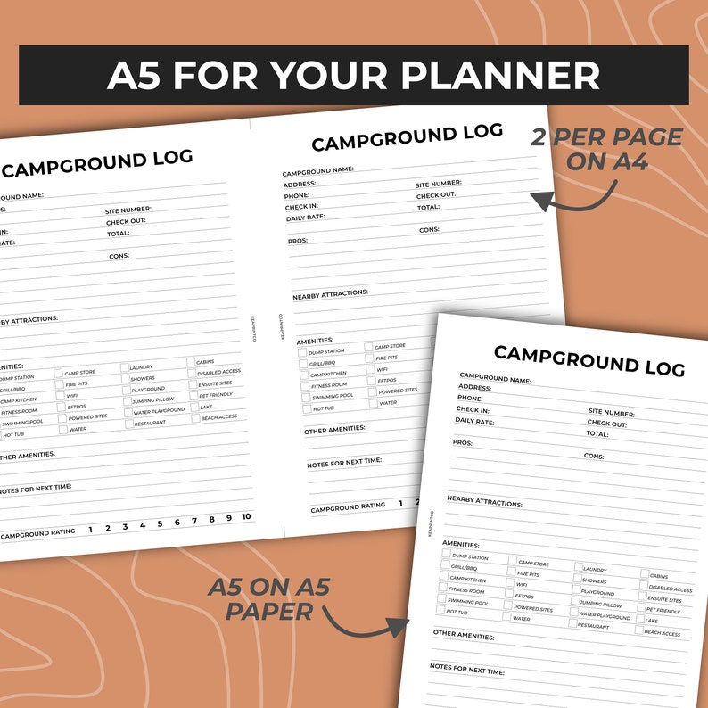 Campground Log, Printable Campsite Log, RV Planner, Camping Planner ...