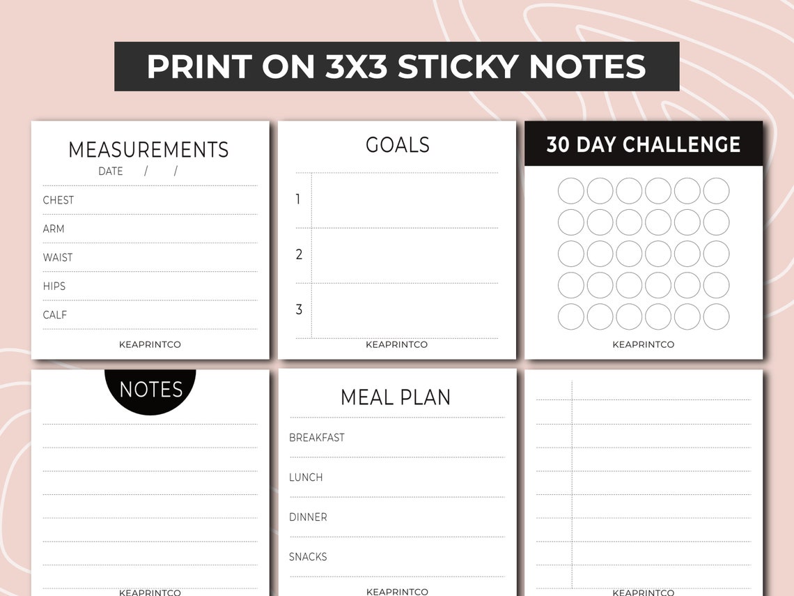 Fitness and Health Sticky Notes, Fitness Tracker Printable Sticky Notes ...