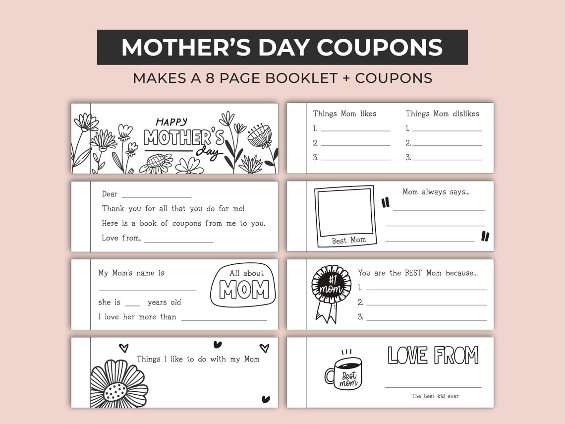 Printable Mother's Day Coupons, DIY Coloring Activities, Homemade Gifts ...