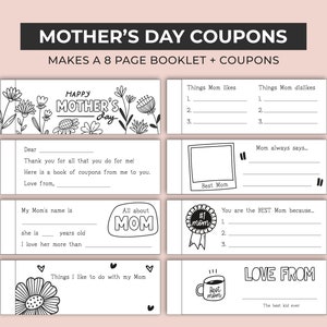 Printable Mother's Day Coupons, DIY Coloring Activities, Homemade Gifts ...