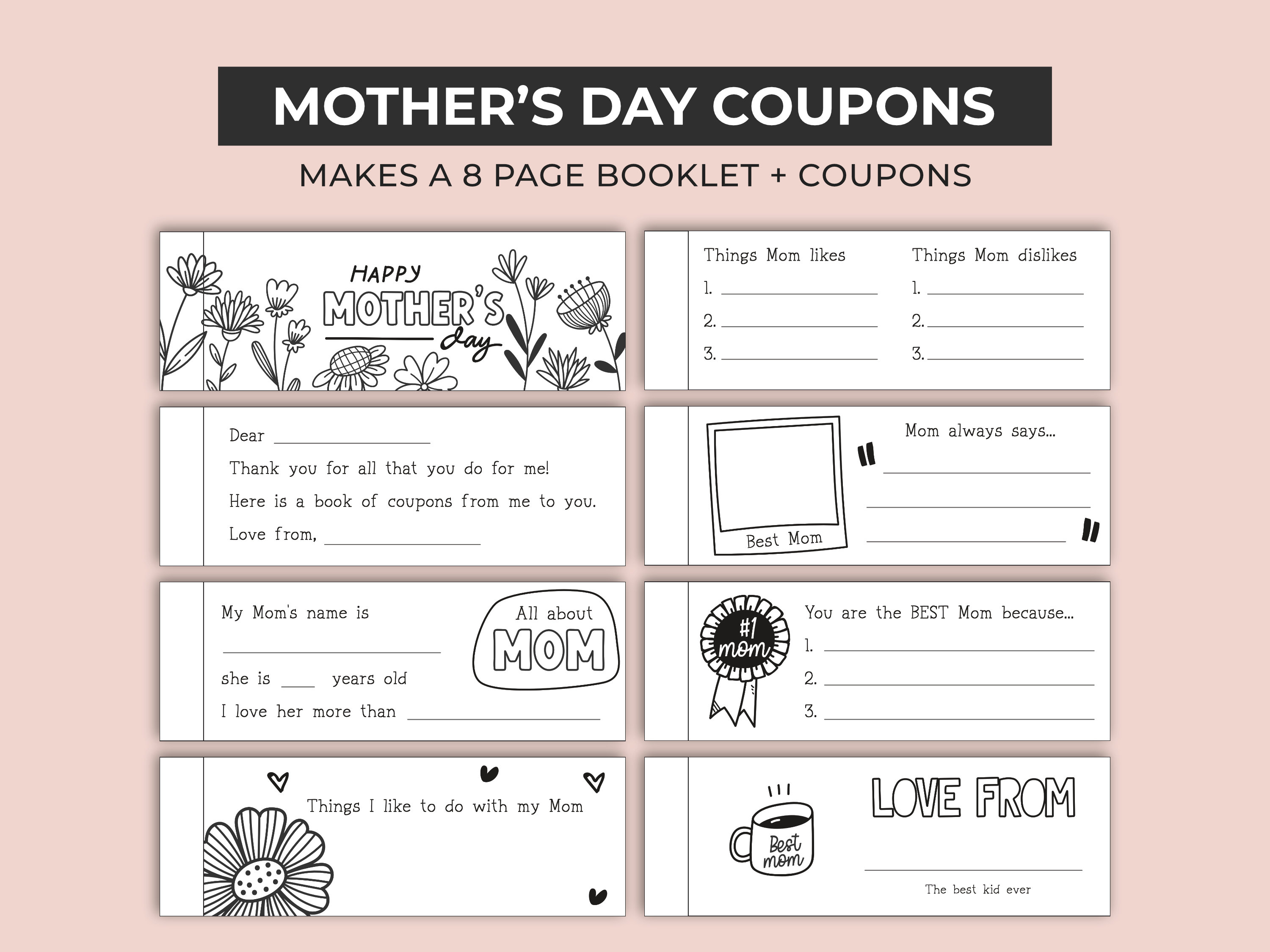 Printable Mother's Day Coupons, DIY Coloring Activities, Homemade Gifts ...