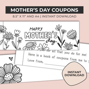 Printable Mother's Day Coupons, DIY Coloring Activities, Homemade Gifts ...