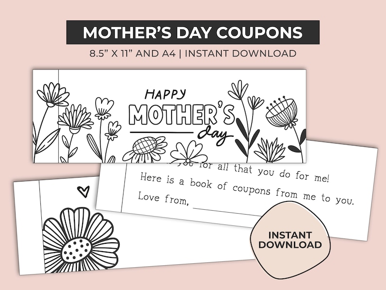 Printable Mother's Day Coupons, DIY Coloring Activities, Homemade Gifts ...