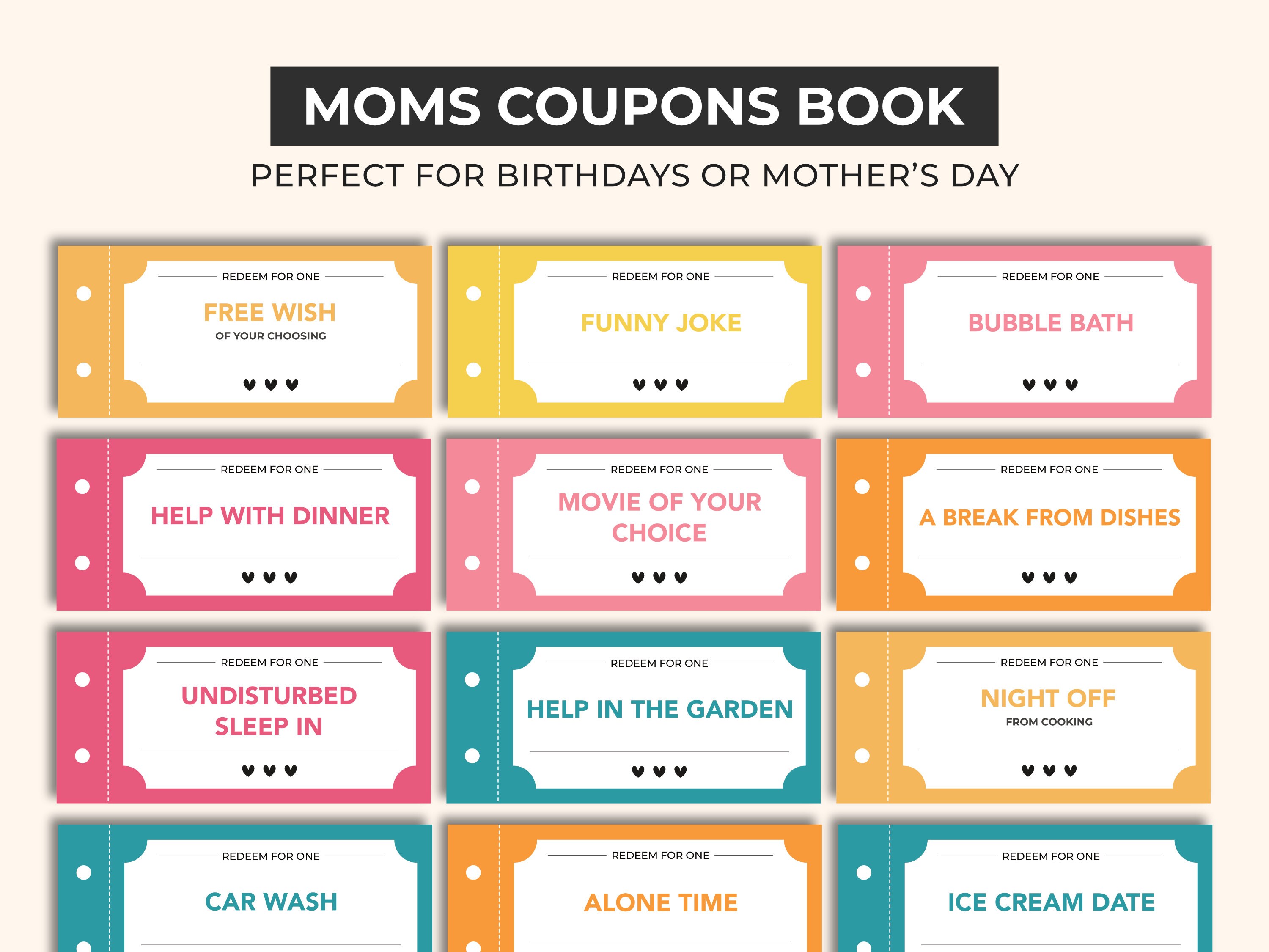 Mom Coupon Book, Coupons From Kids, Last Minute Gift Idea for Mum ...