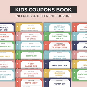 26 Fun Kids Coupon Book, Birthday Coupons, Printable Reward Coupons ...