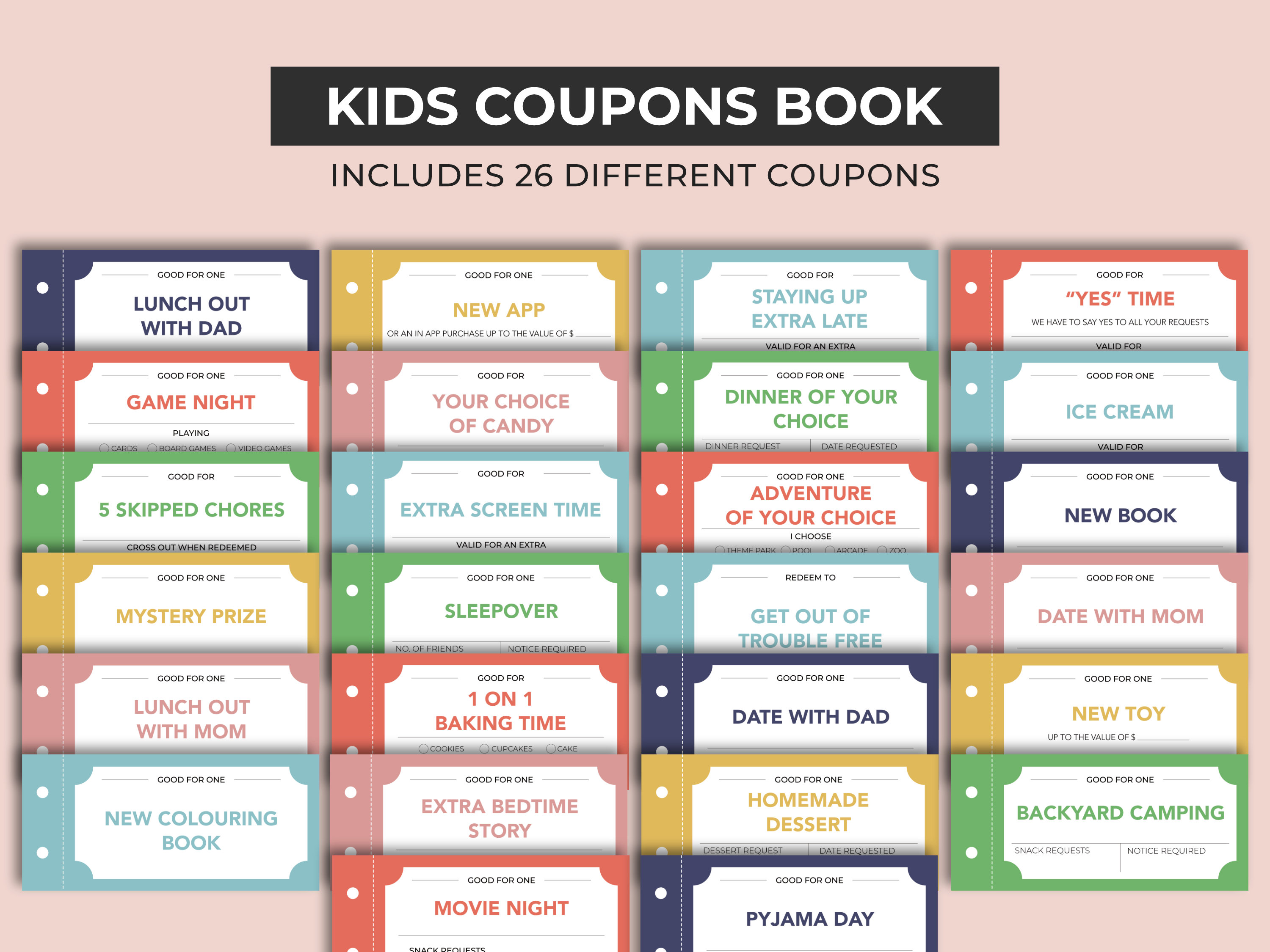 26 Fun Kids Coupon Book, Birthday Coupons, Printable Reward Coupons ...