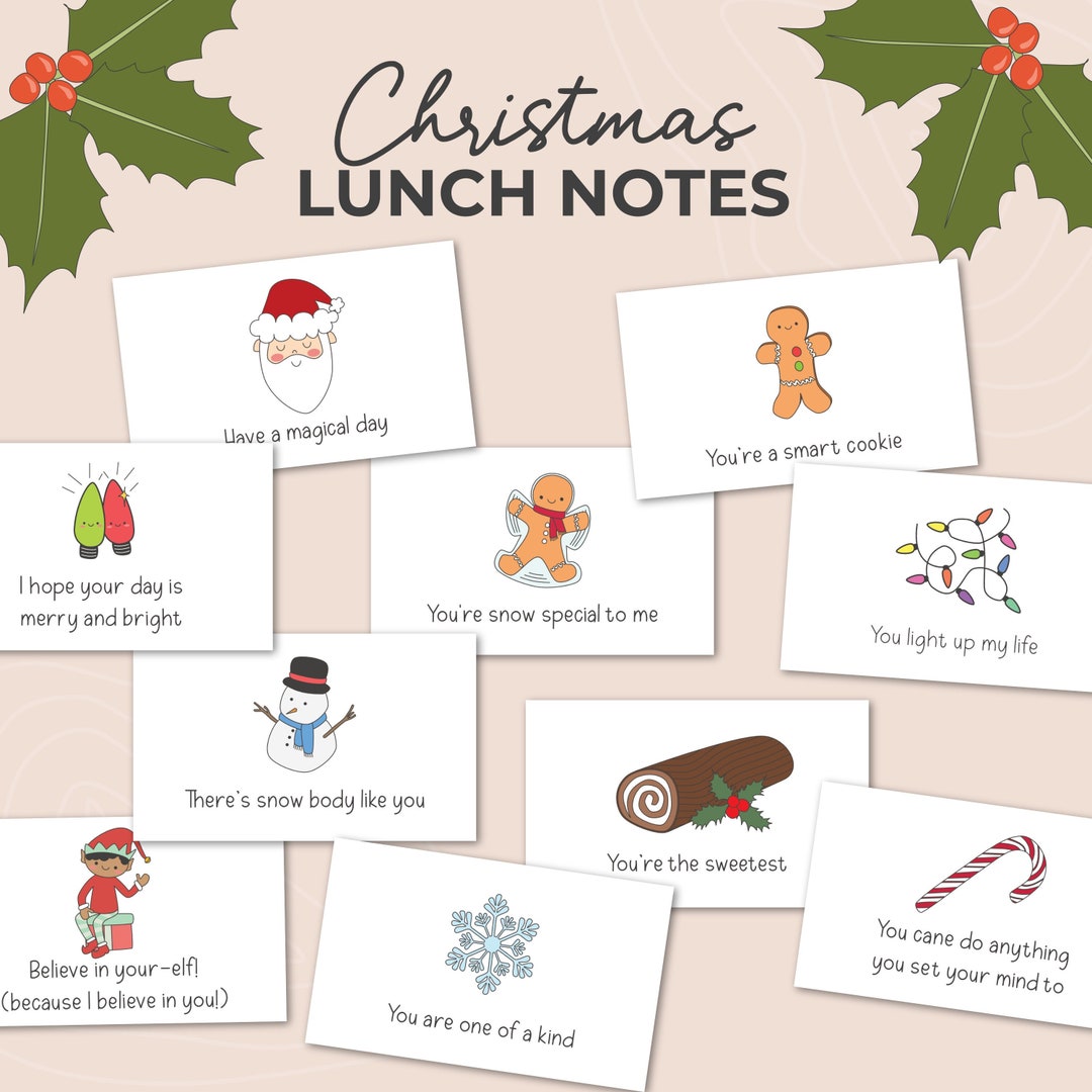Christmas Lunchbox Notes for Kids, Cute Lunch Notes, Lunch Note PDF ...