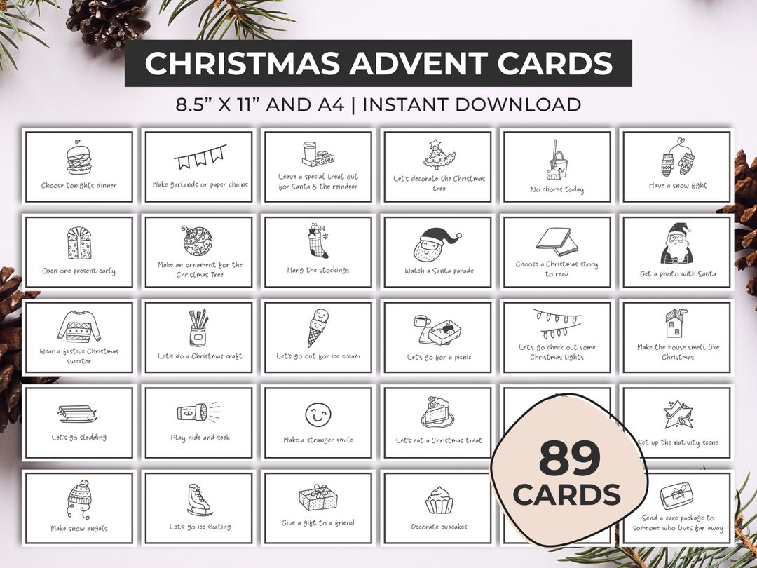 Christmas Activity Cards, Printable Advent Calendar Fillers for Kids ...